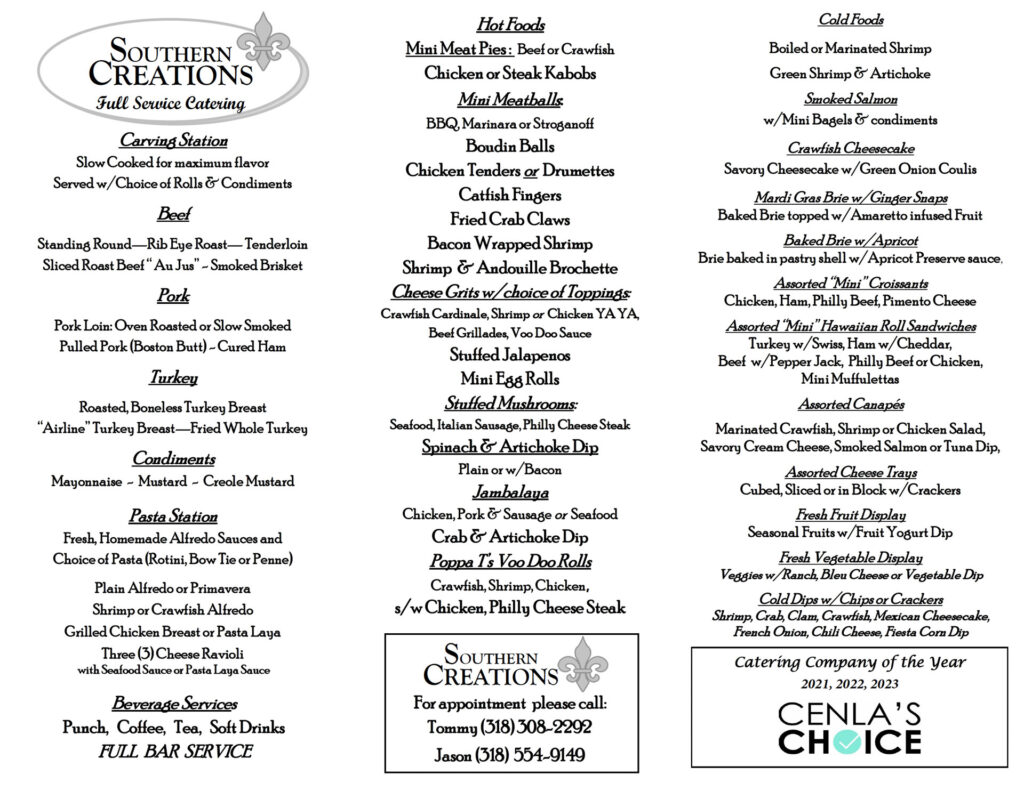 Menus – Southern Creations